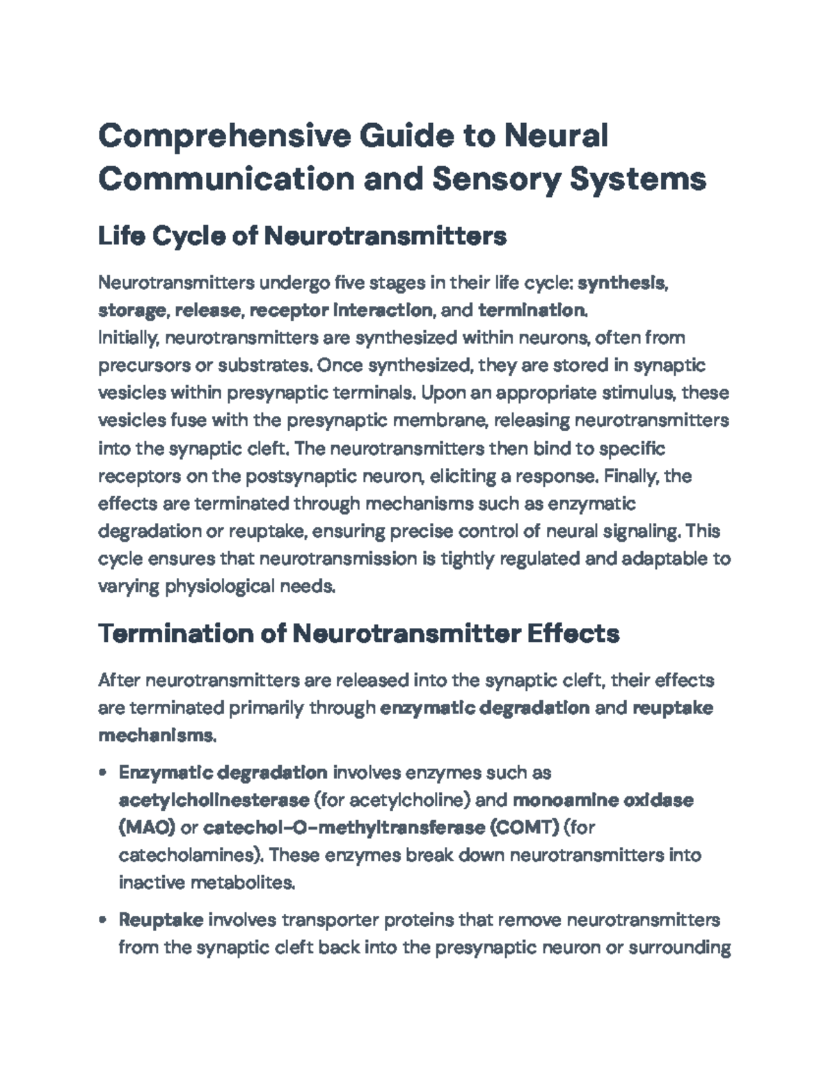 Comprehensive Guide to Neurotransmitters & Visual Processing (PSY 101) - Studocu