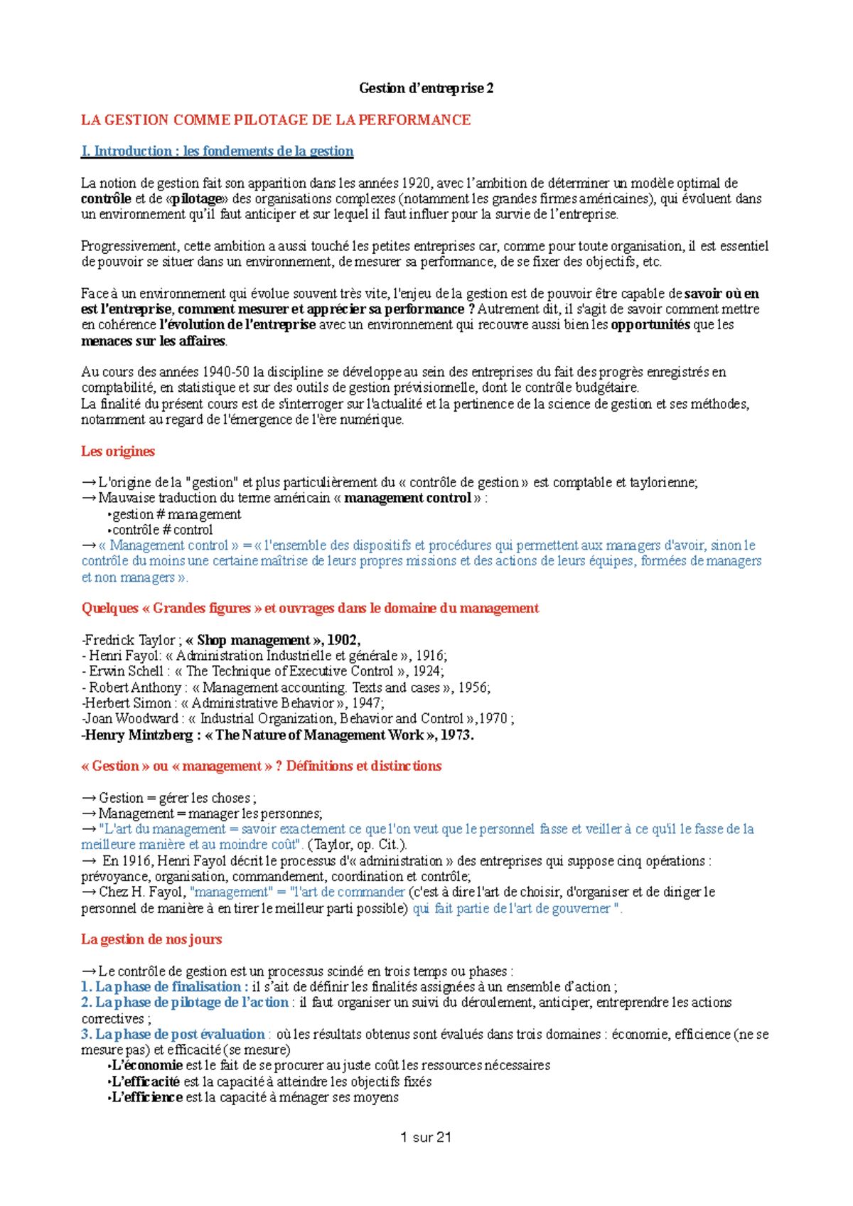 Gestion d'Entreprise : Pilotage de la Performance et Contrôle de ...