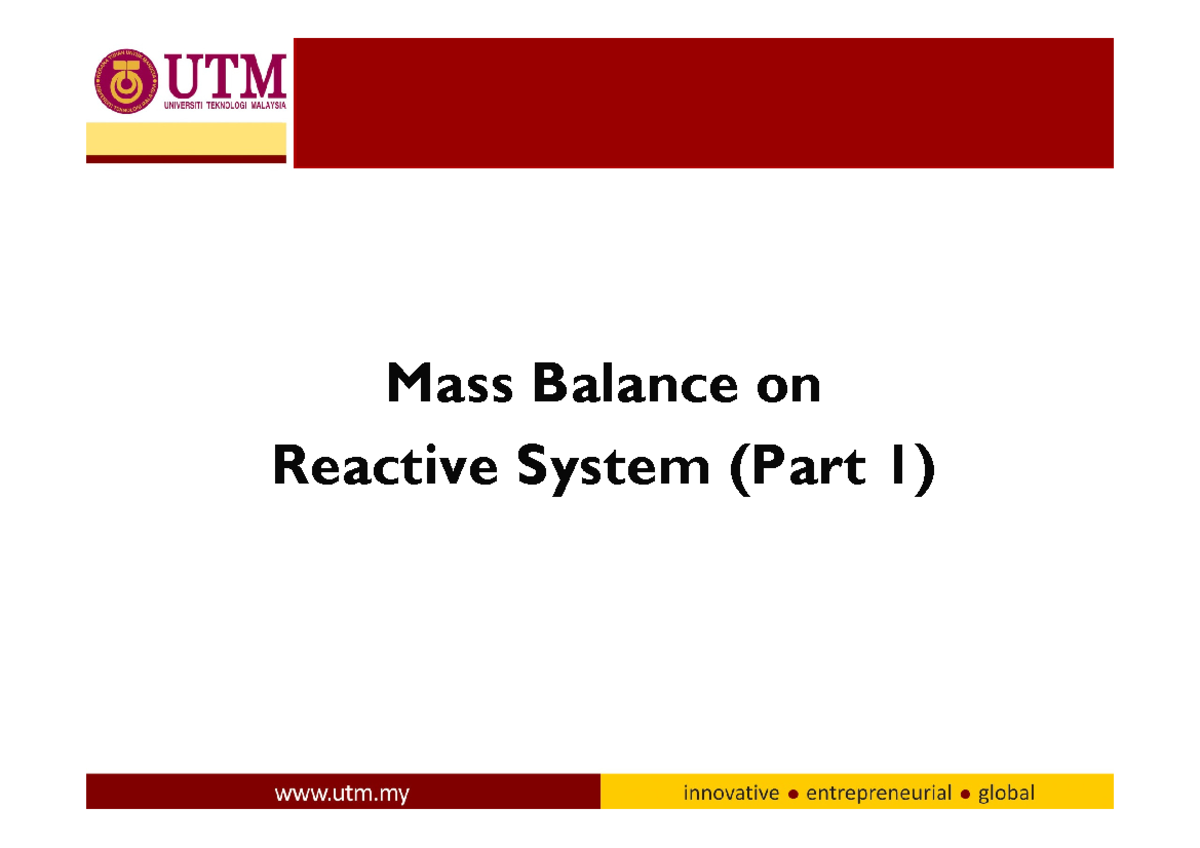 Mass Balance on Reactive System - Part 1 - - Studocu