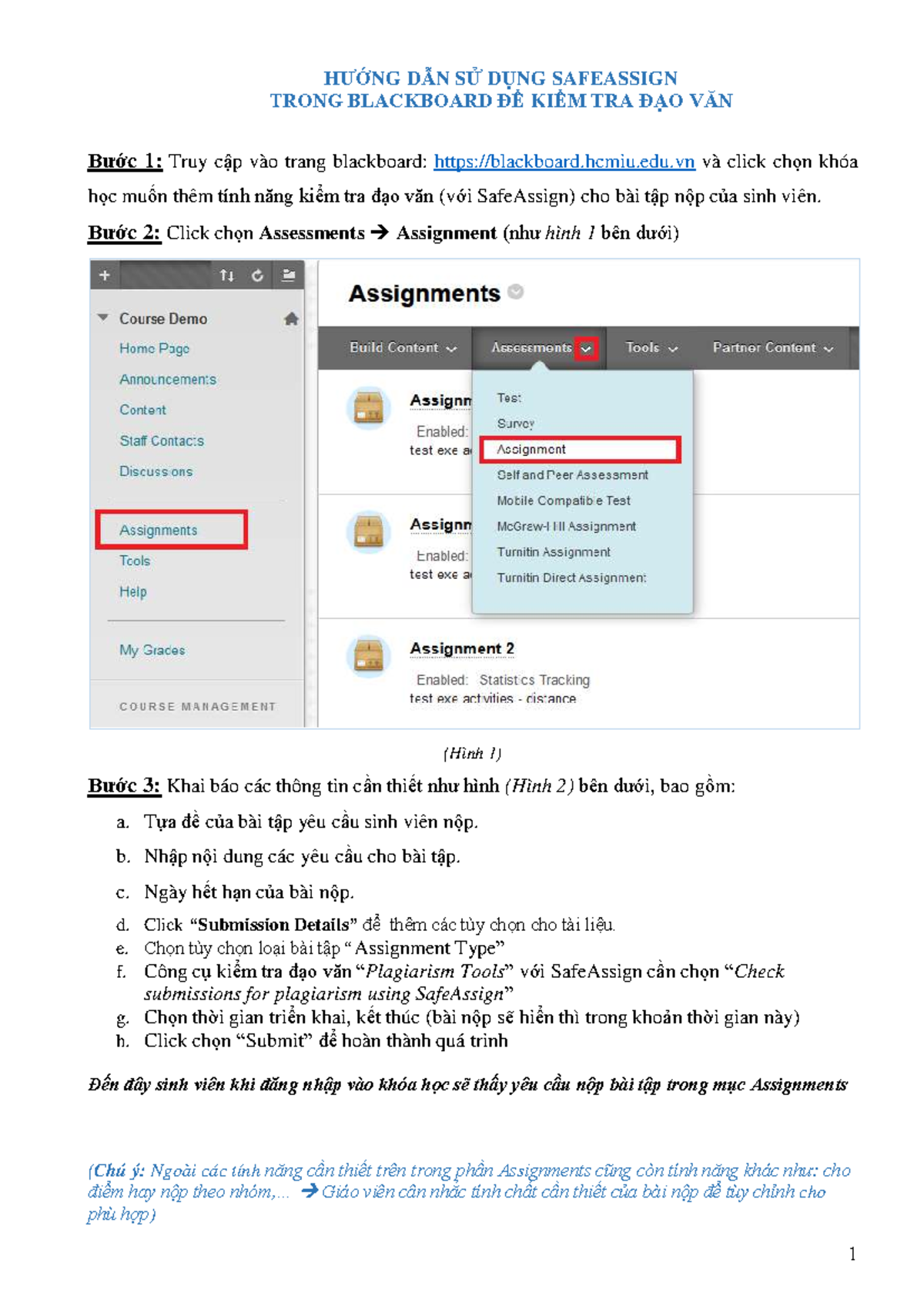 HƯỚNG DẪN SỬ DỤNG SAFEASSIGN TRONG BLACKBOARD - Studocu