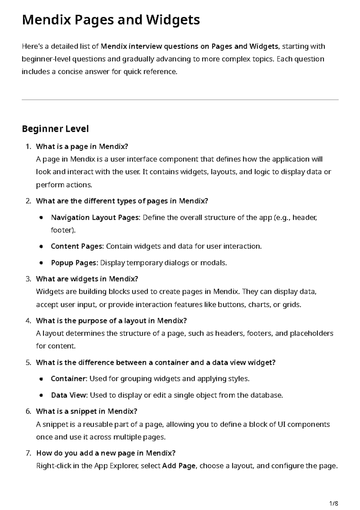 Pages and Widgets Interview Questions - Mendix Pages and Widgets Here's ...
