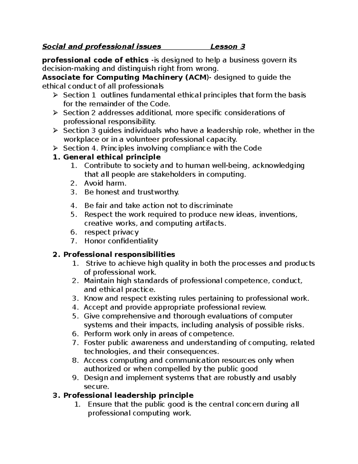 Social and Professional Issues Lesson 3: Ethics in Computing - Studocu