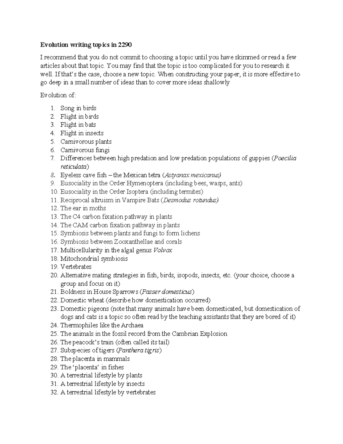 Evolution writing topics - You may find that the topic is too ...