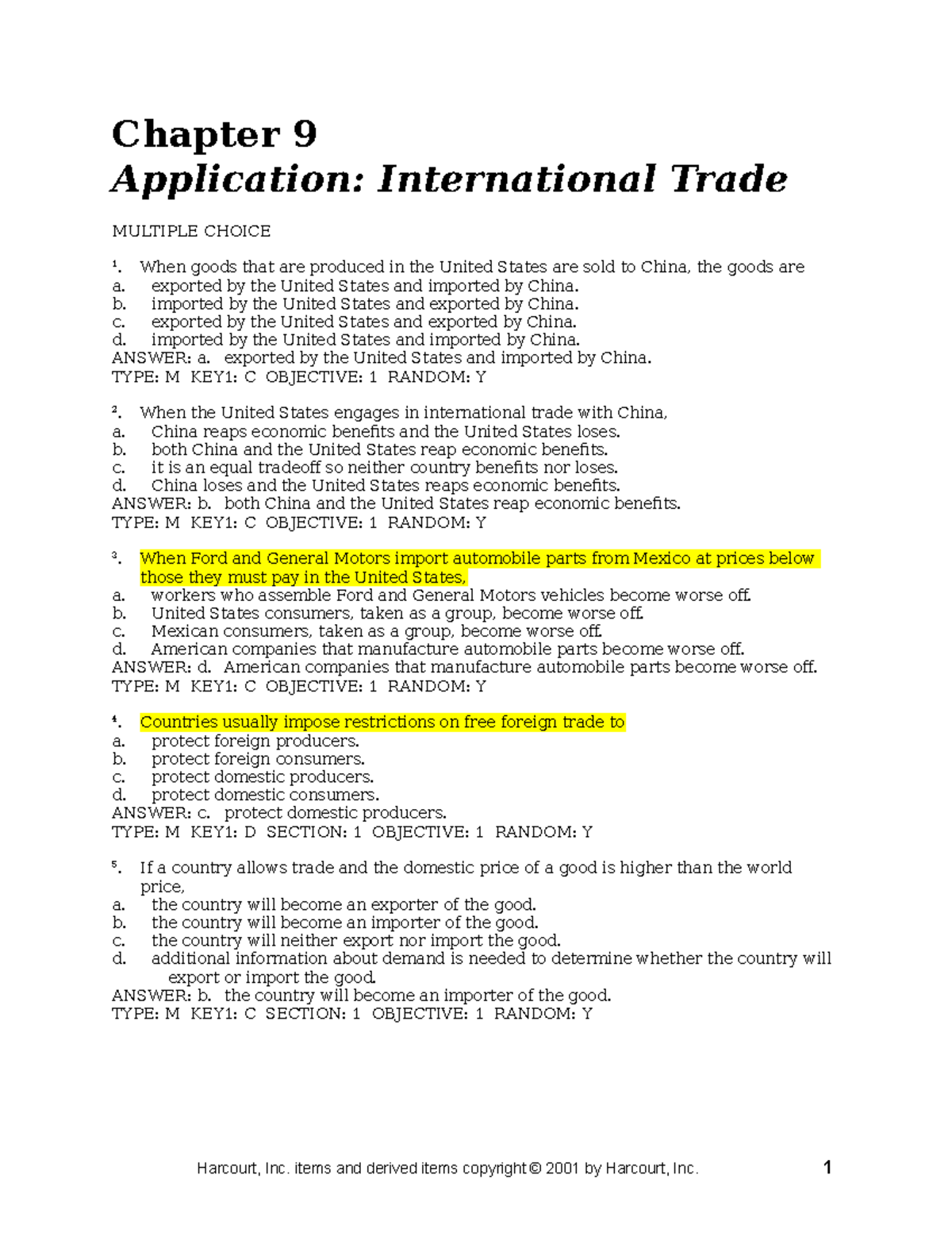 Chap09 - International Trade Test Bank Questions and Answers - Studocu