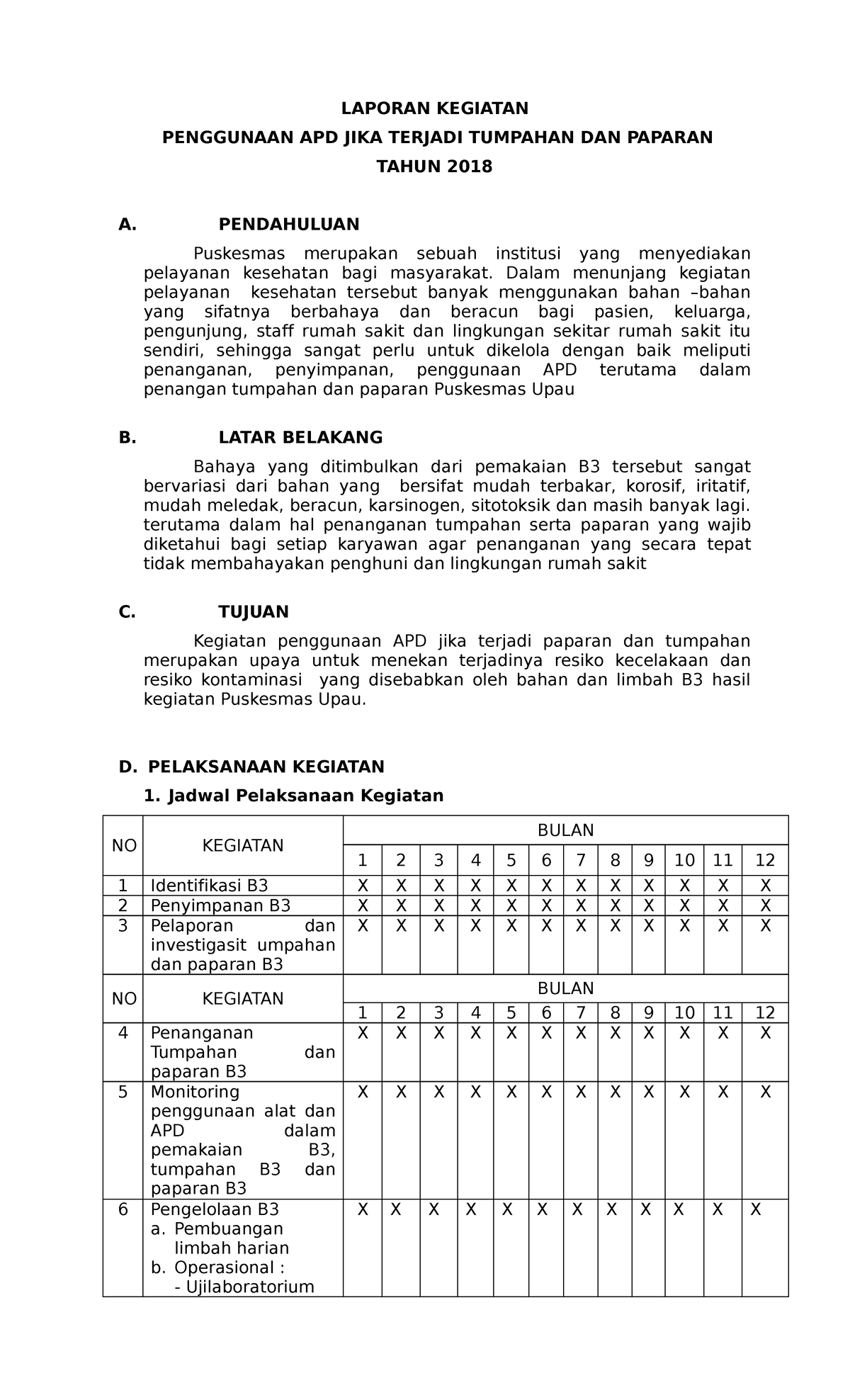 1432 KAK Laporan Kegiatan Penggunaan APD untuk Tumpahan B3 - Studocu
