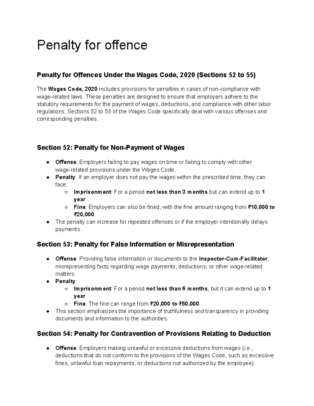 Penalty for offence - Penalty for offence Penalty for Offences Under ...