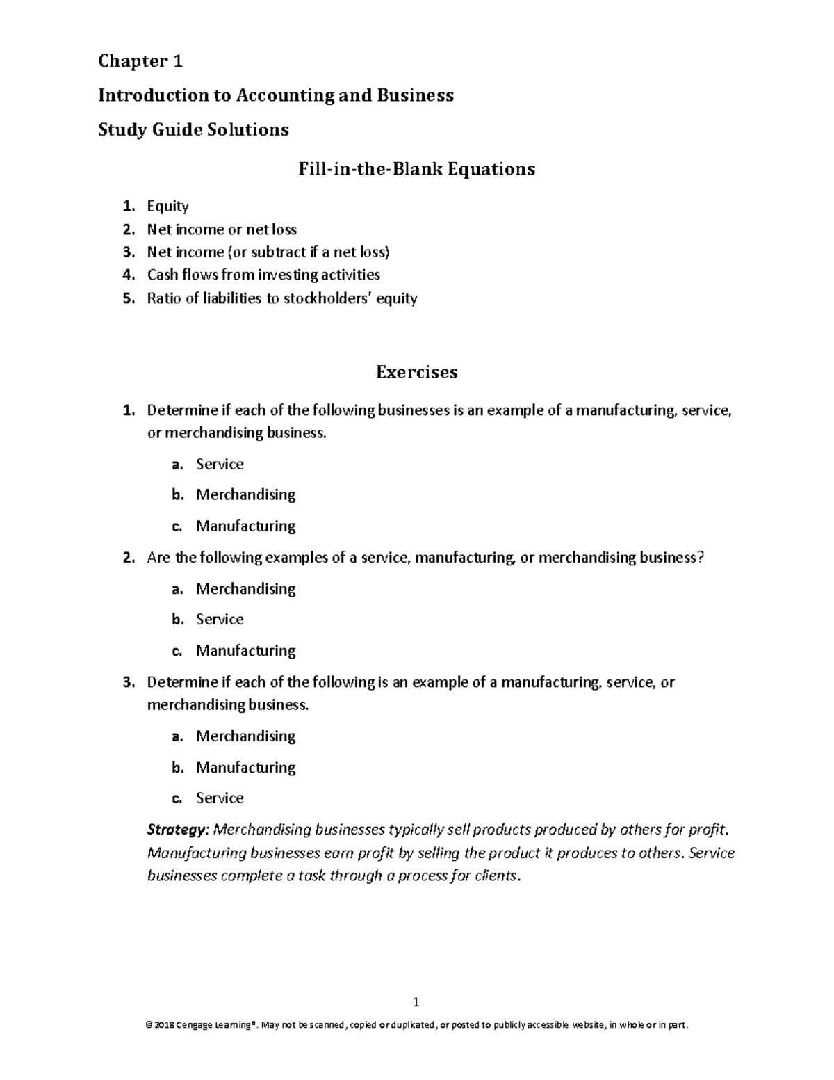 Chapter 1 Study Guide Solutions - Chapter 1 Introduction to Accounting ...
