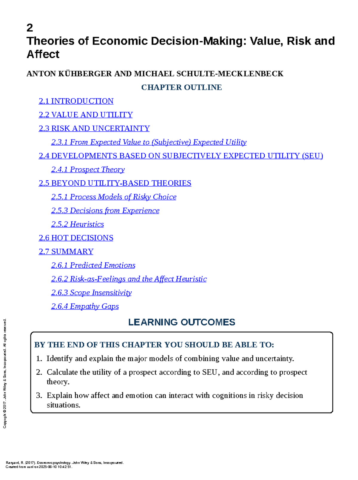 Theories of Economic Decision-Making: Value, Risk, and Affect (ECO 101 ...