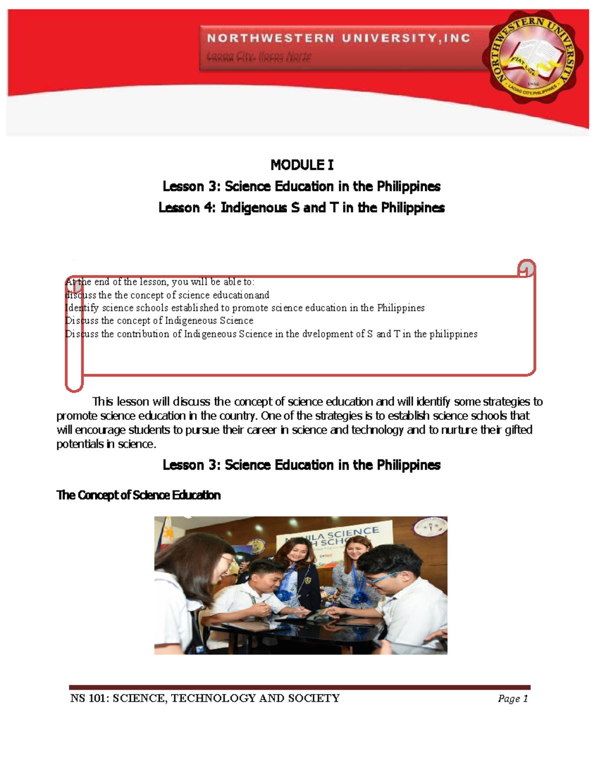 Module ILesson 3Science Educinthe Phil - At the end of the lesson, you ...