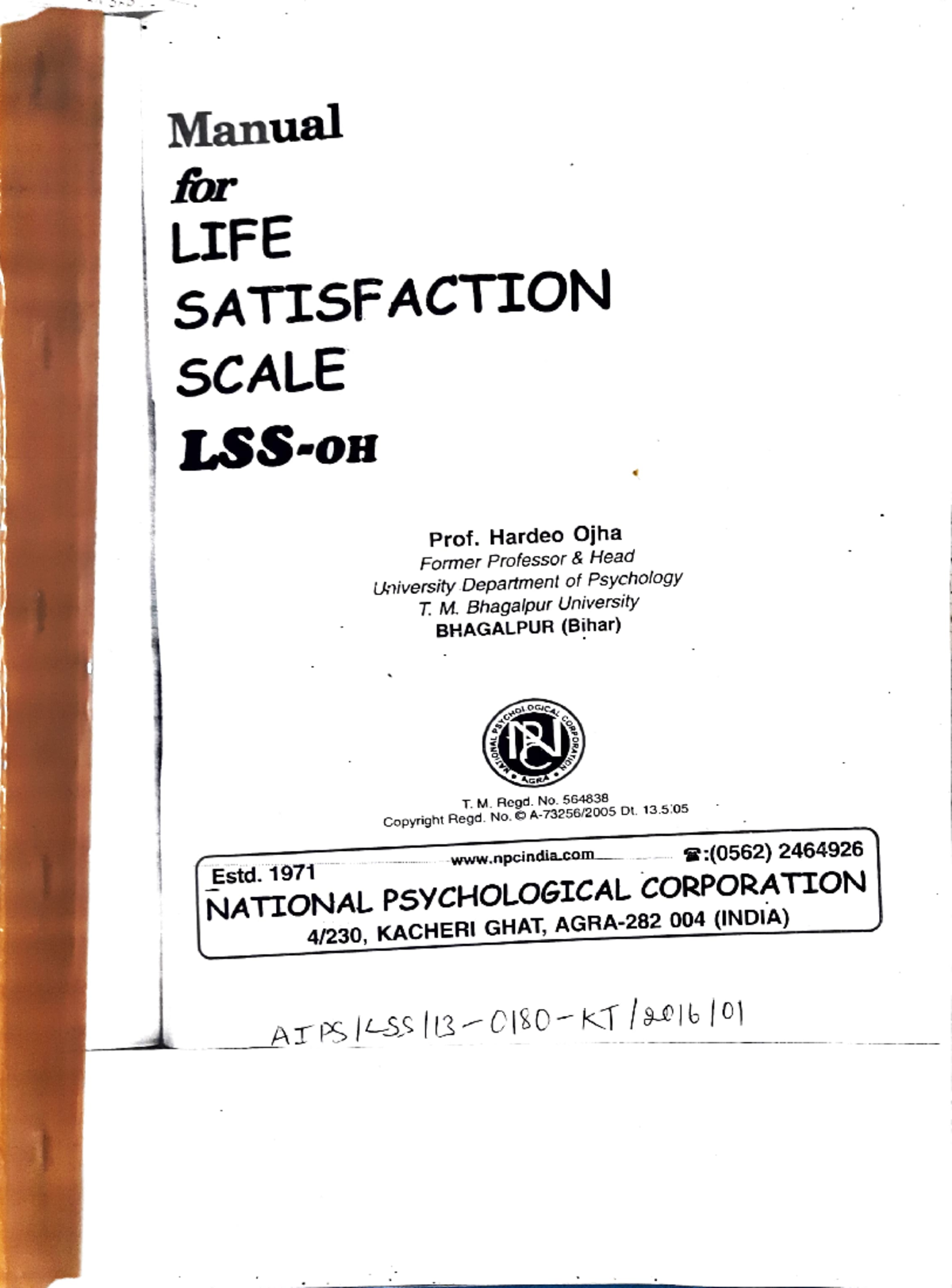 LSS (Life Satisfaction Scale Manual & Questionnaire) - Manual for LIFE ...
