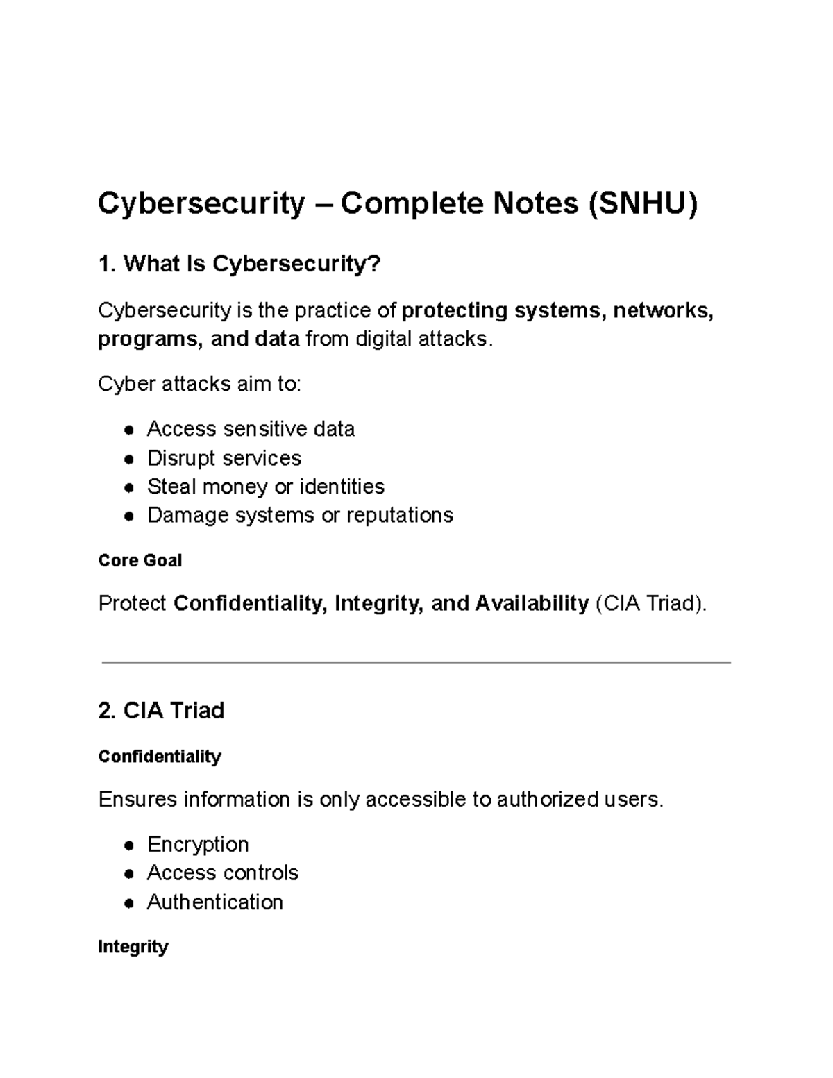 Cybersecurity Complete Study Notes (SNHU) - Studocu