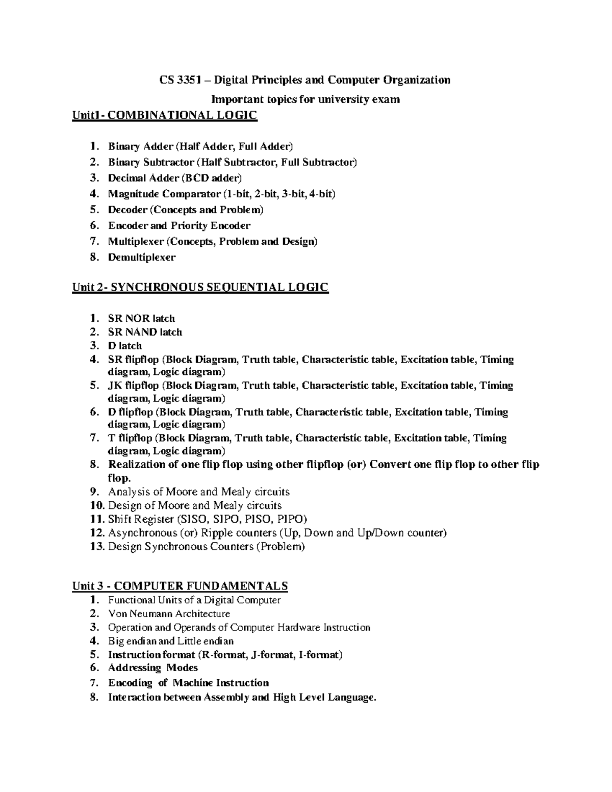 CS3351 - Key Topics for DPCO Exam Preparation - Studocu