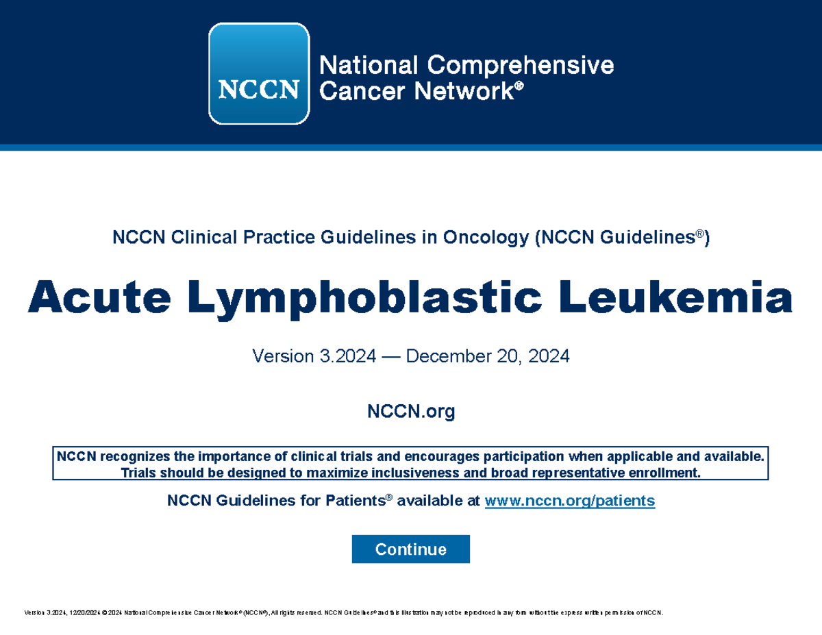 NCCN Guidelines for Acute Lymphoblastic Leukemia V3.2024: Key Updates ...