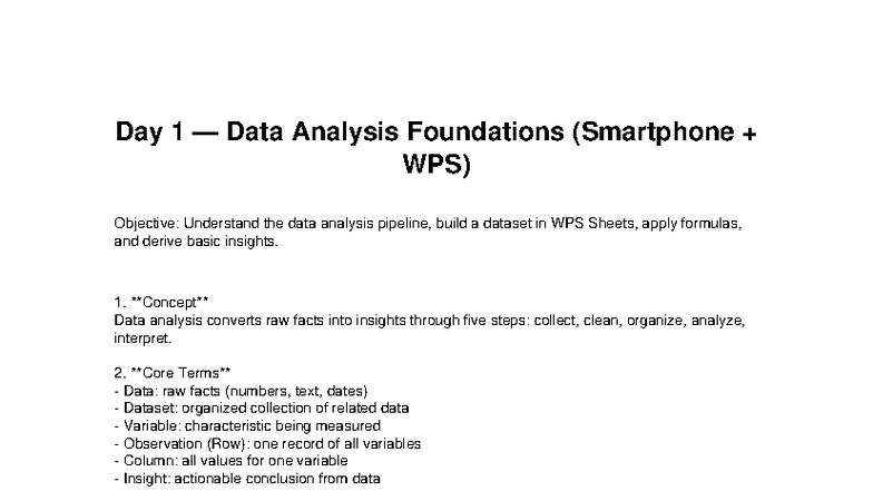 Day 1 Data Analysis Foundations (Smartphone WPS) - Studocu