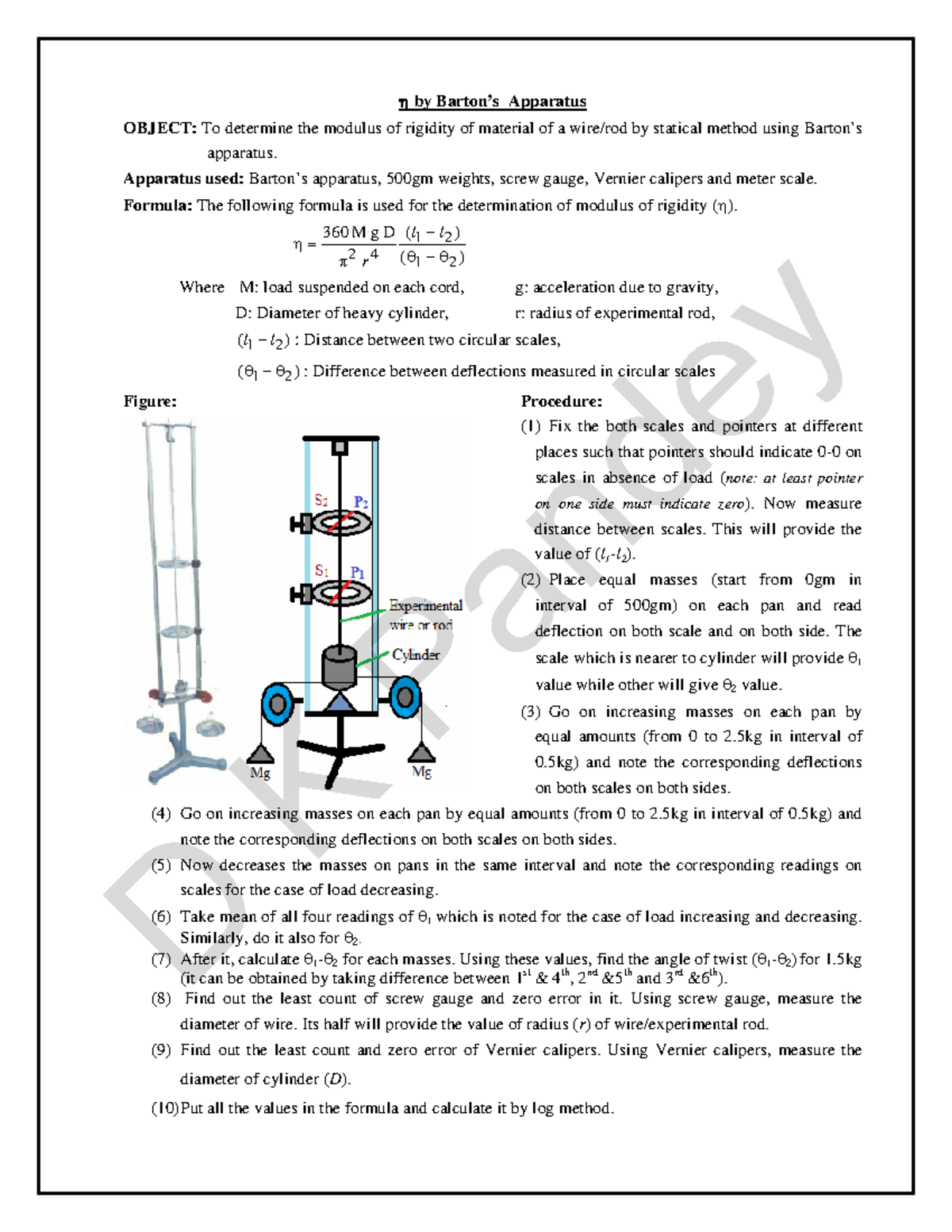 Borton's Experiment: Determining Modulus of Rigidity using Apparatus ...