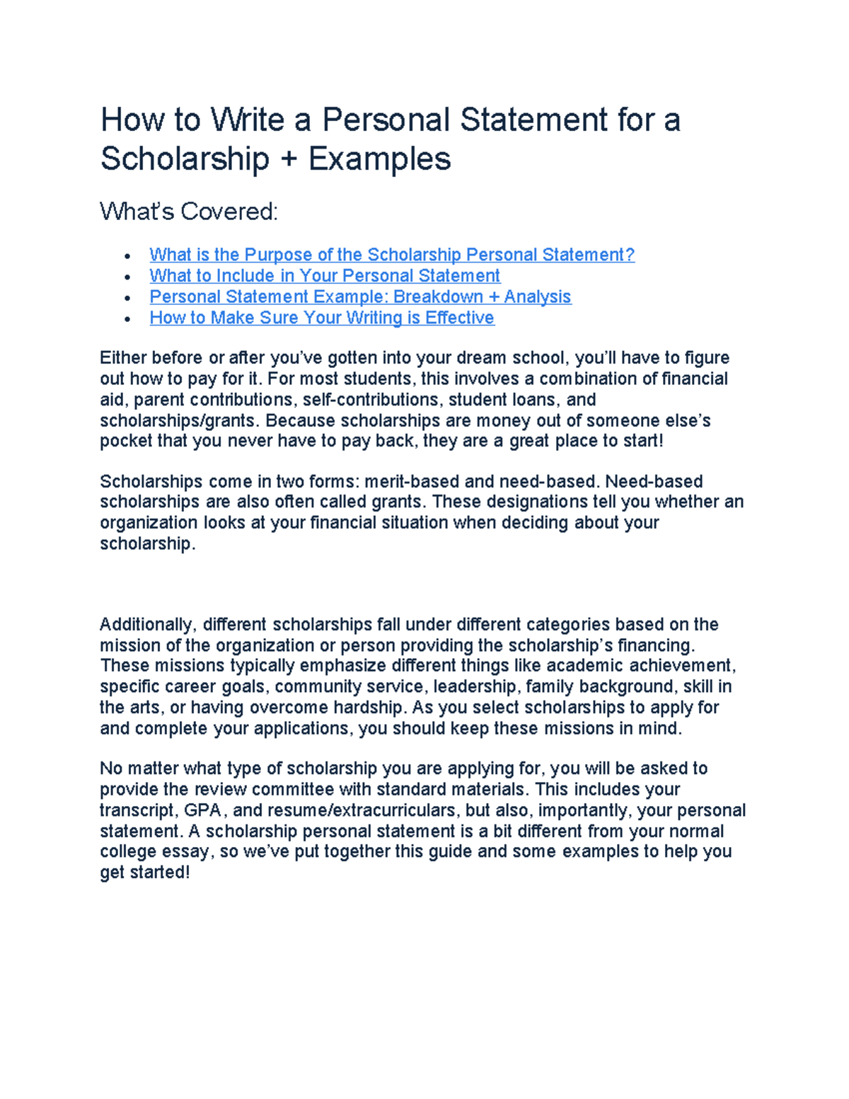 How to Write a Personal Statement for Scholarships: A Guide - Studocu