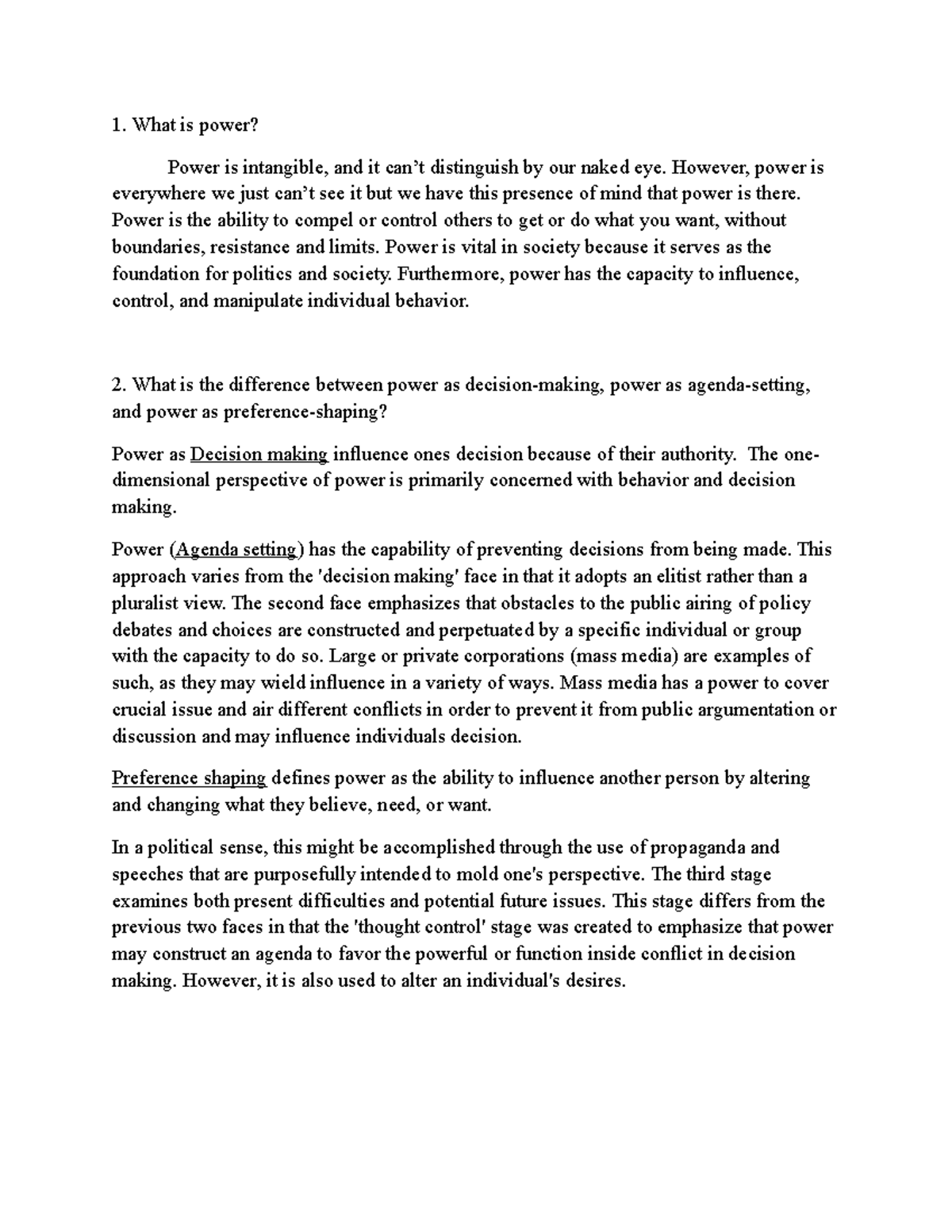 3 Faces of Power: Decision-Making, Agenda-Setting, and Preference ...