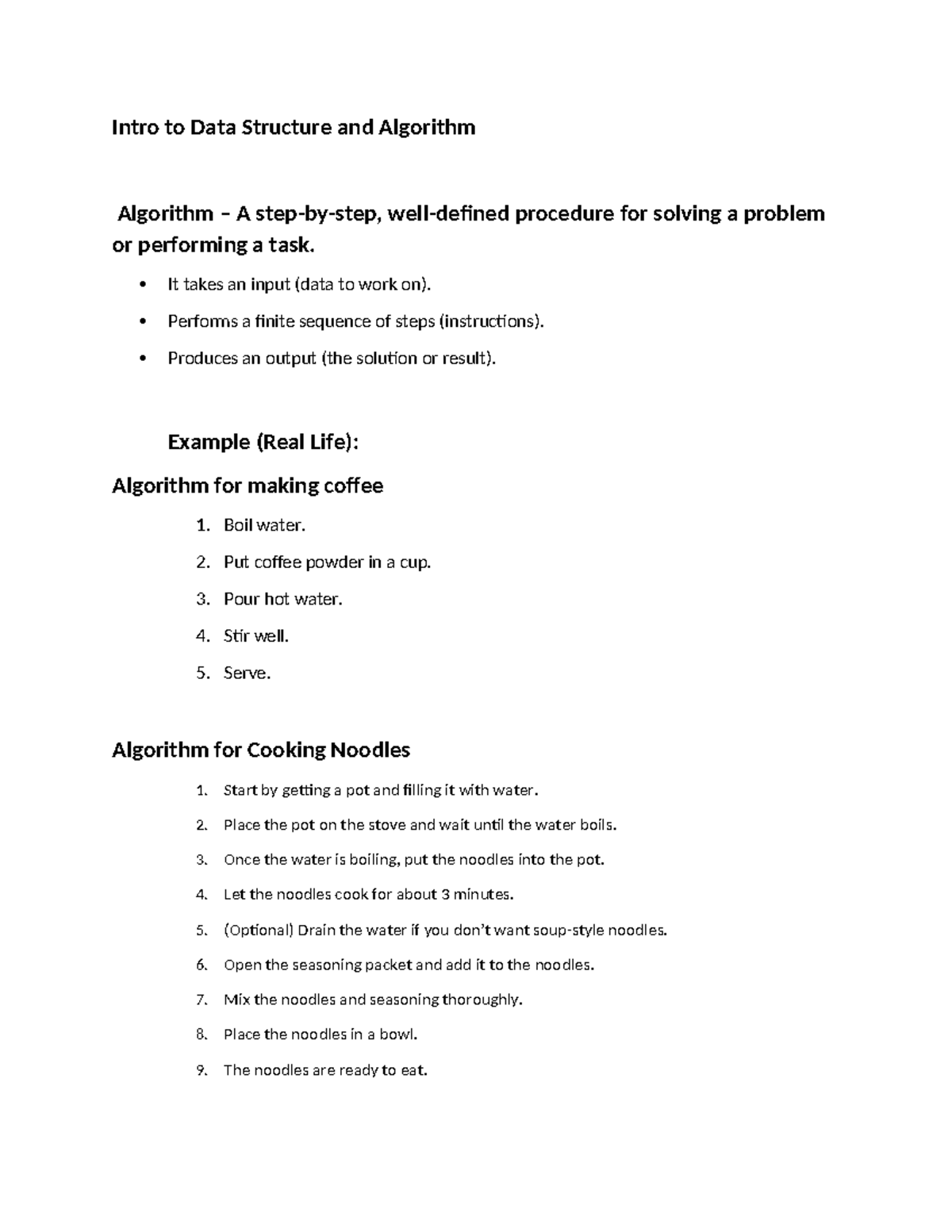 Data Structures & Algorithms: Key Concepts and Examples - Studocu