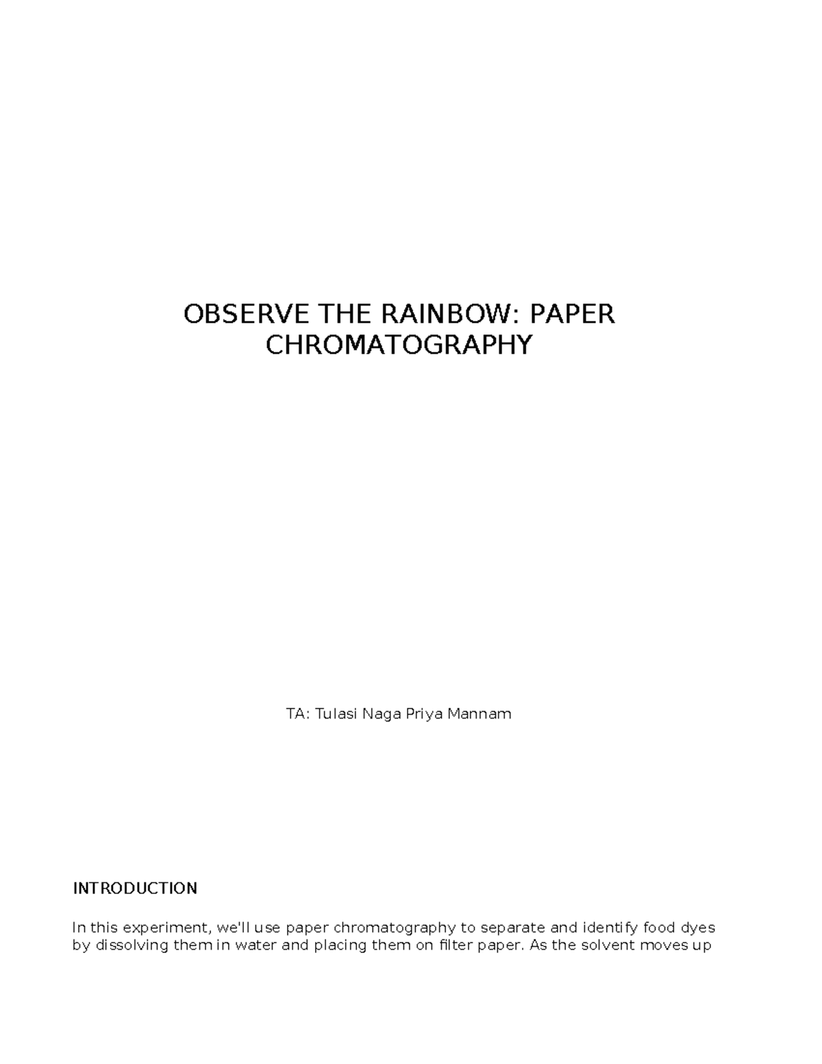 Paper Chromatography of Food Dyes: Experiment Overview & Observations ...