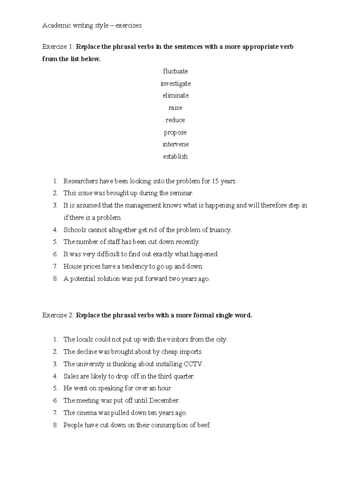 Academic Writing Style Exercises