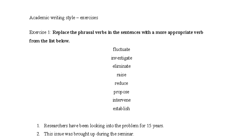 Academic style - exercises - Academic writing style – exercises ...