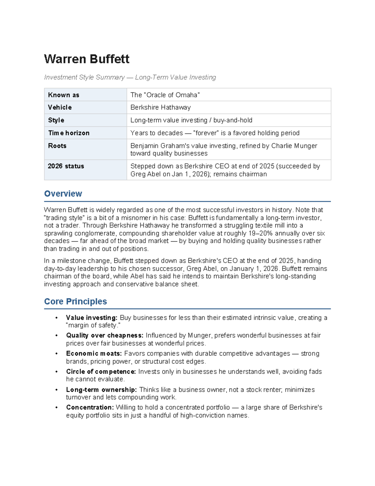 Warren Buffett's Investment Style: A Value Investing Overview - Studocu