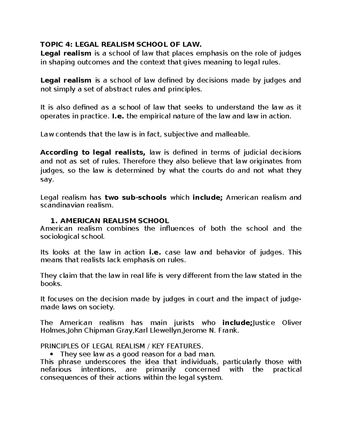Legal Realism Exam Notes - LAW 505: Understanding Judicial Decision ...
