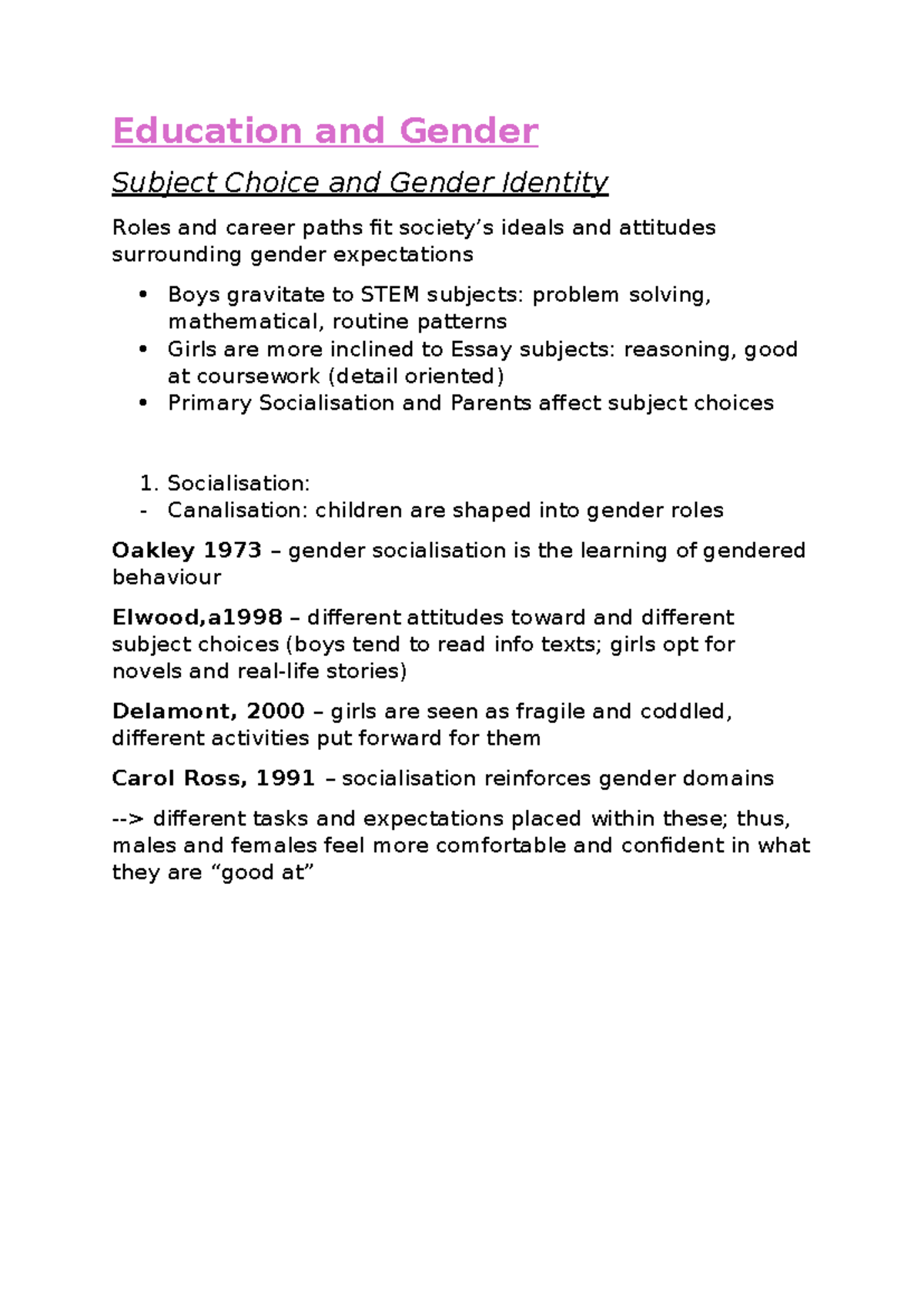 Gender and Subject Choices: Exploring Gender Roles and Expectations ...