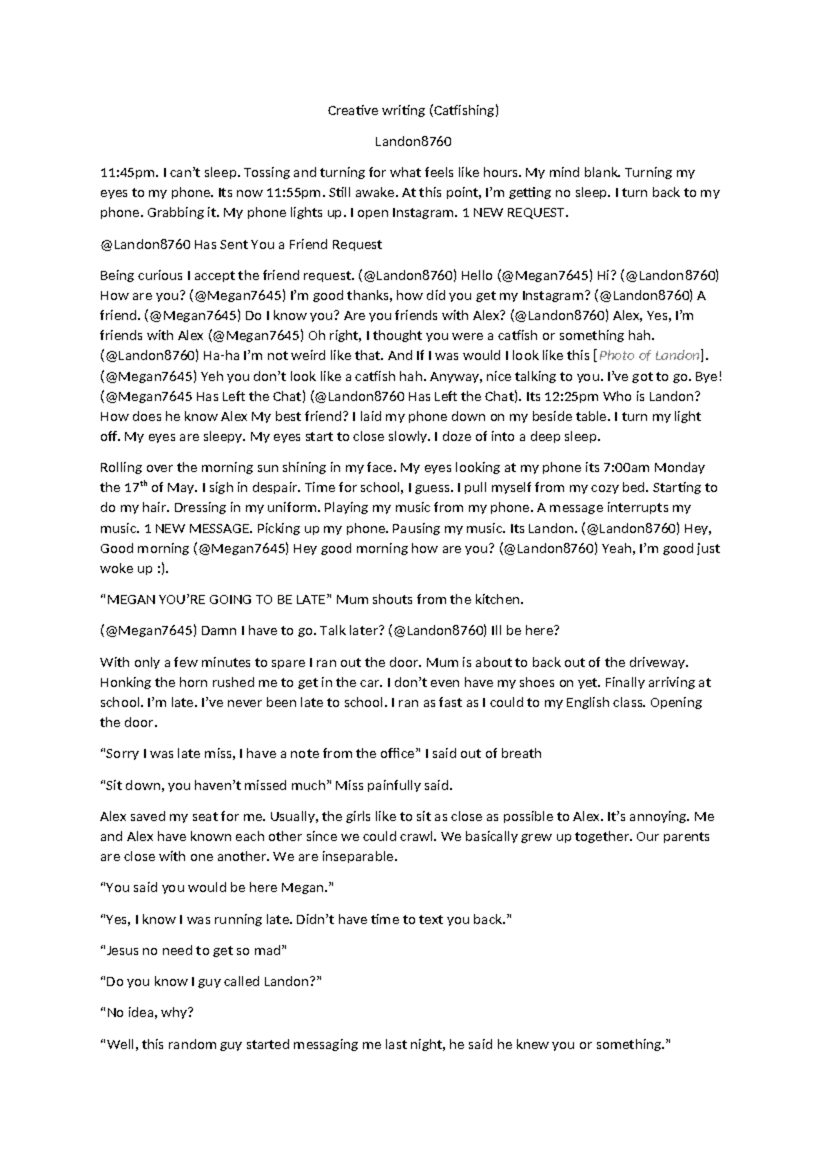 Creative Writing: The Catfish Encounter in a Digital Age - Studocu