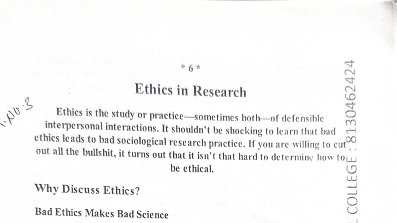 Ethics in Research: Understanding Morality and Science (Course Code ...