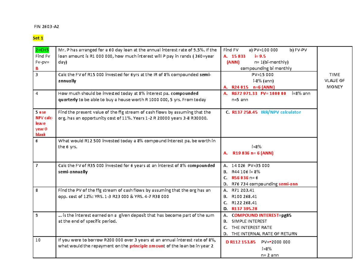 FIN 2603-A2-set 8 - Answers to Assignment 1&2 - Warning: TT: undefined function: 32 Warning: TT ...