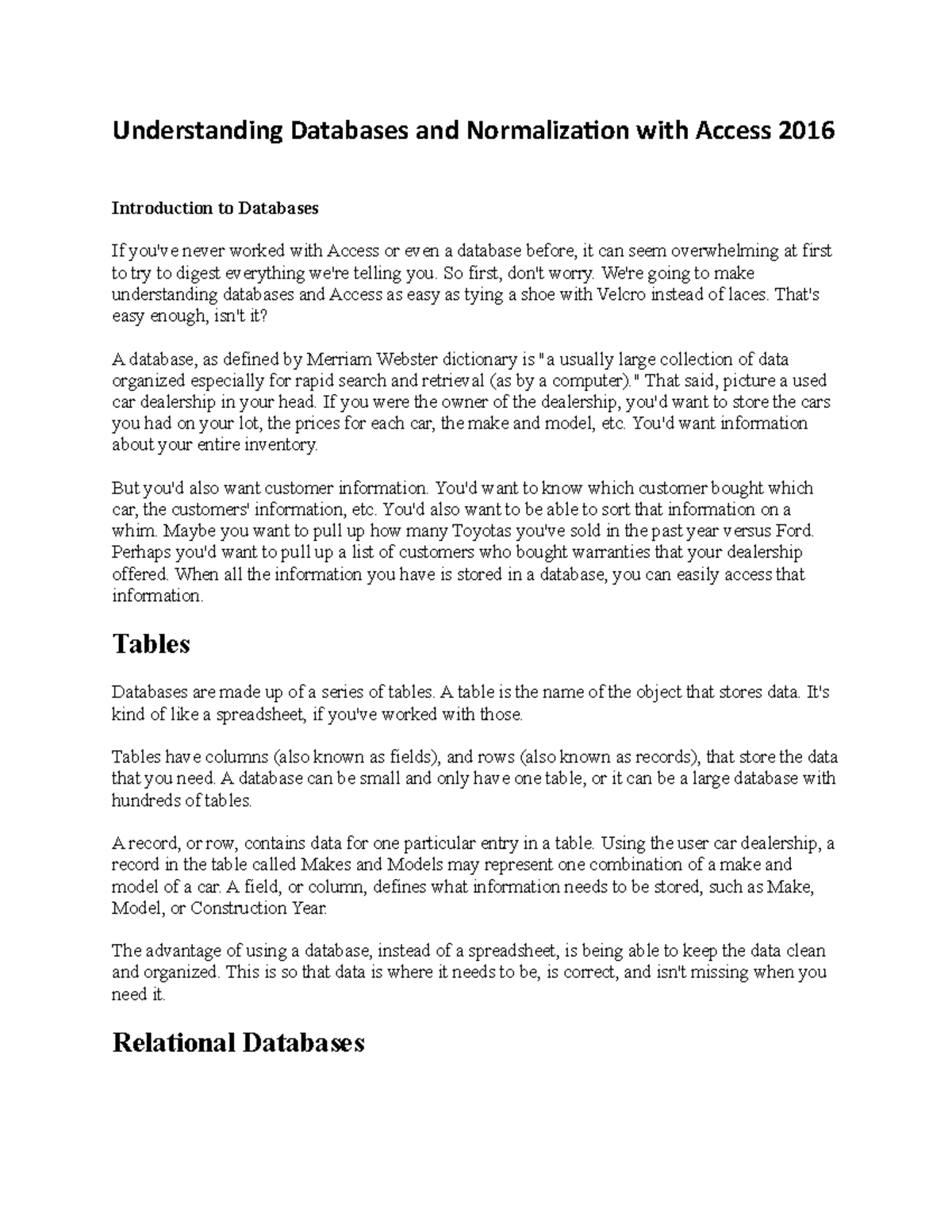 Understanding Databases & Normalization: Access 2016 Overview - Studocu