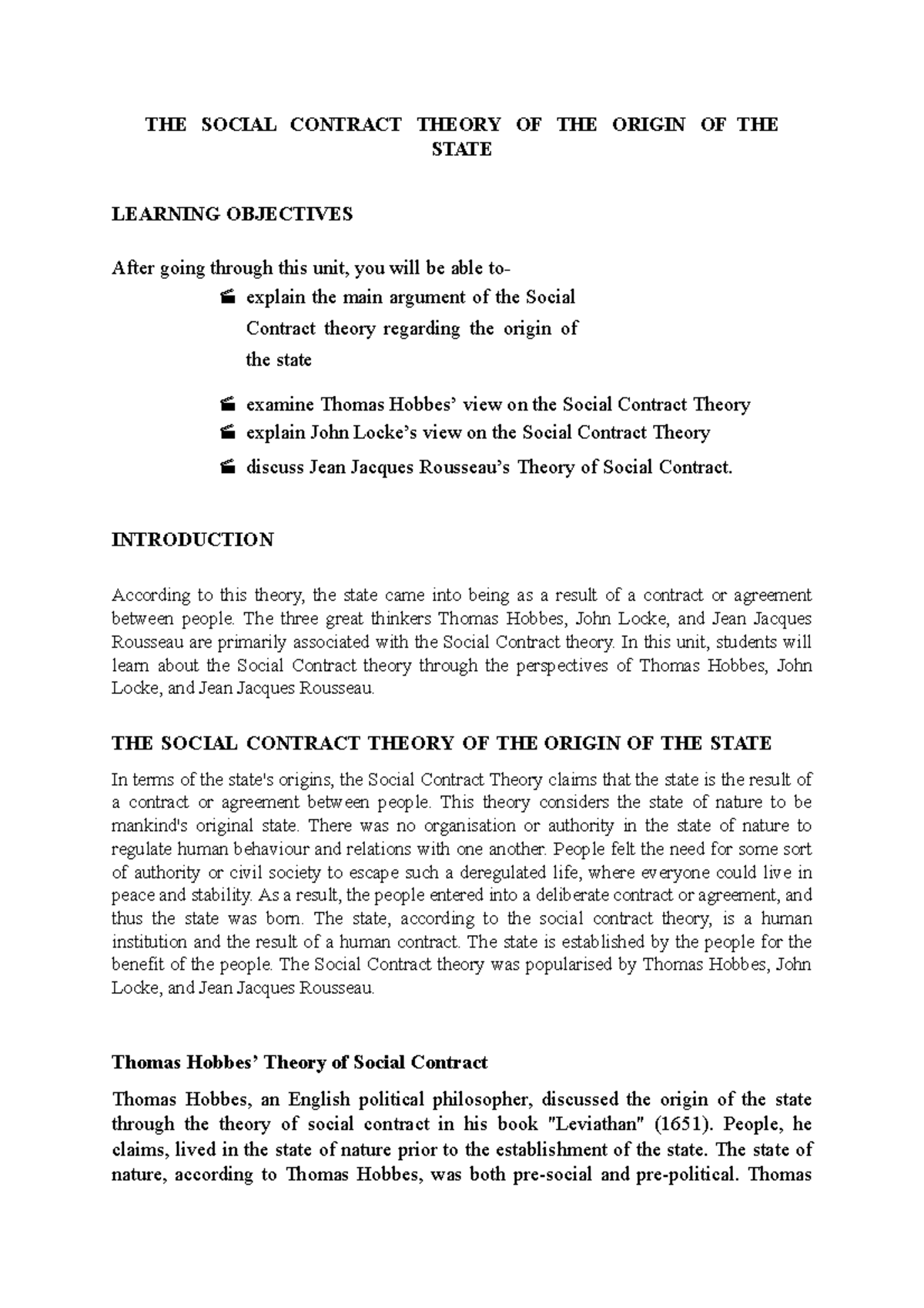 Social Contract Theory: Origins of the State by Hobbes, Locke, Rousseau ...