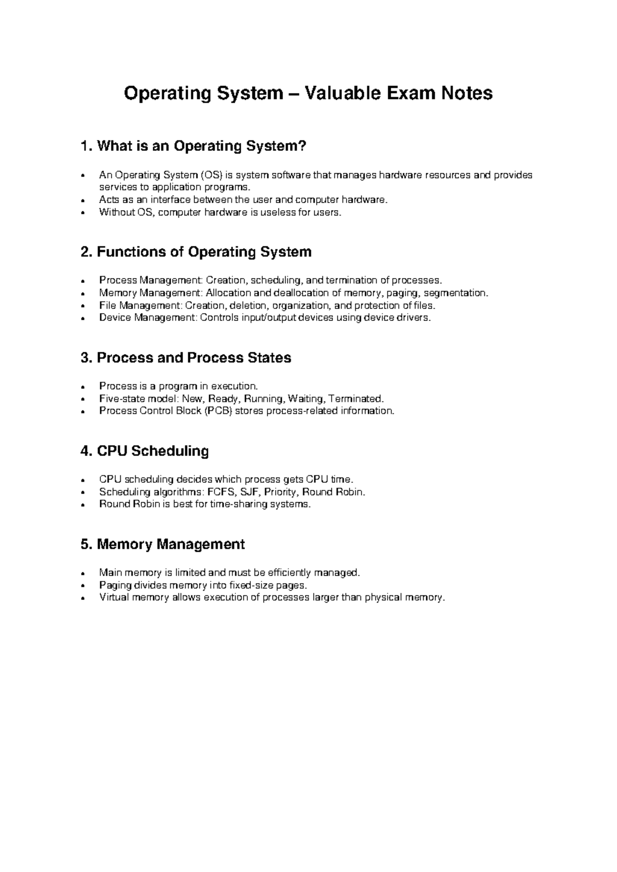 Operating System (OS) Final Exam Notes: Key Concepts & Functions - Studocu
