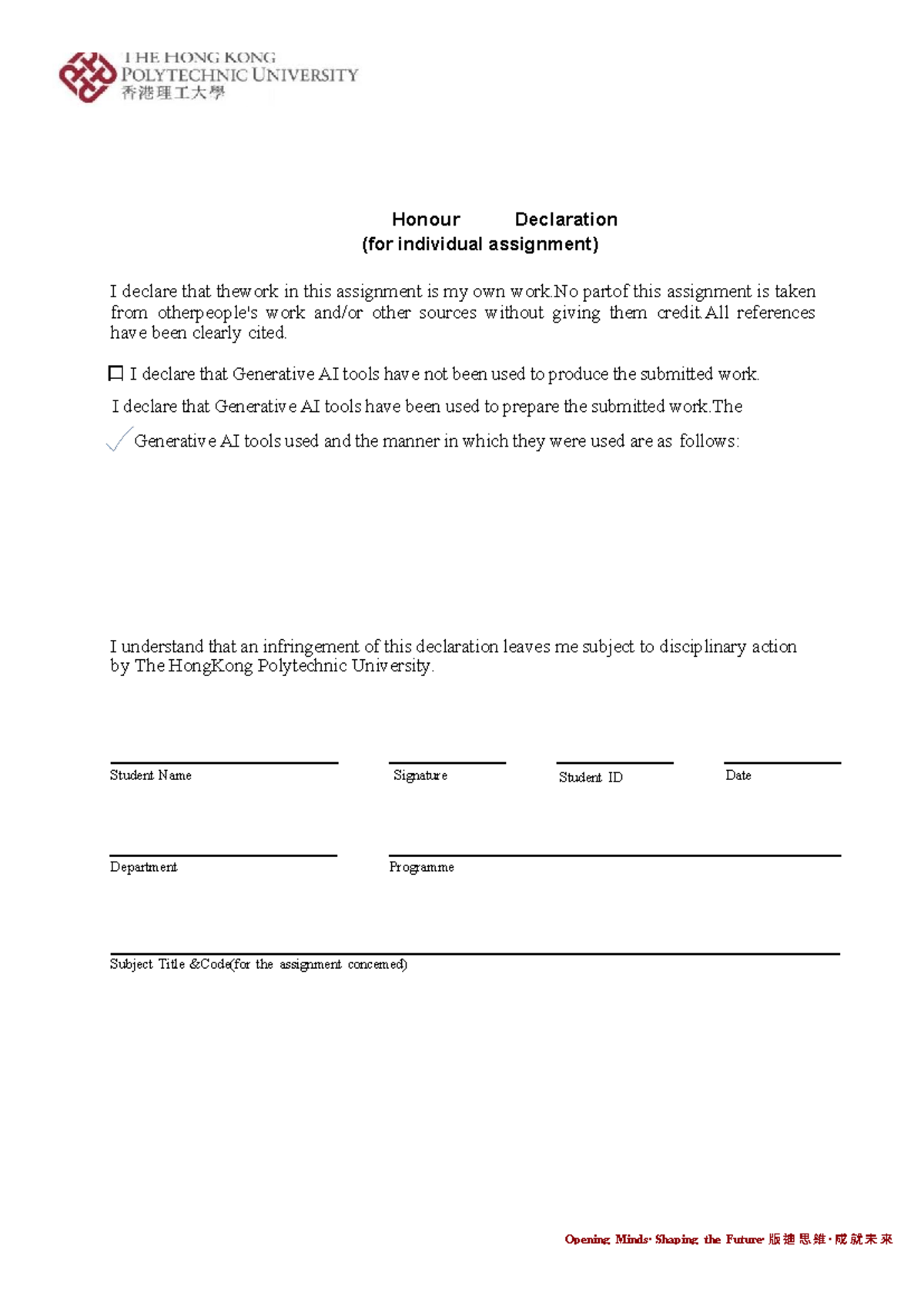 Honour Declaration Forms Updated 002June2023 - Honour Declaration (for ...