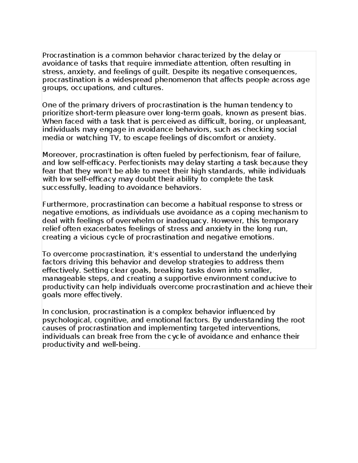 Essay 6 - Understanding and Overcoming Procrastination - Studocu