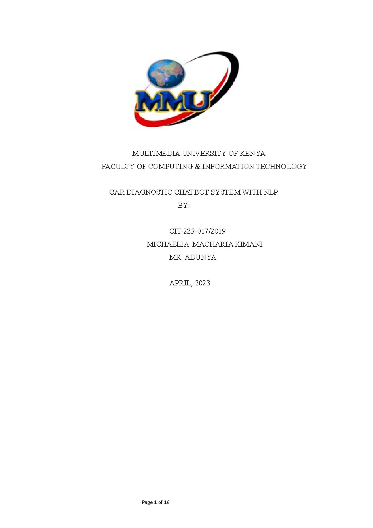 Project 2 - MULTIMEDIA UNIVERSITY OF KENYA FACULTY OF COMPUTING ...