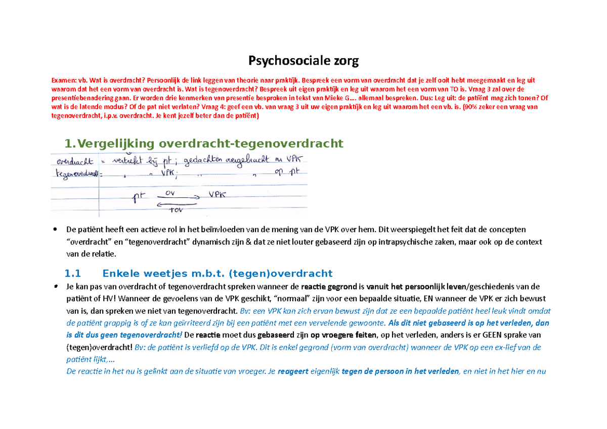 Psychosociale Zorg Examenvoorbereiding: Overdracht & Tegenoverdracht ...