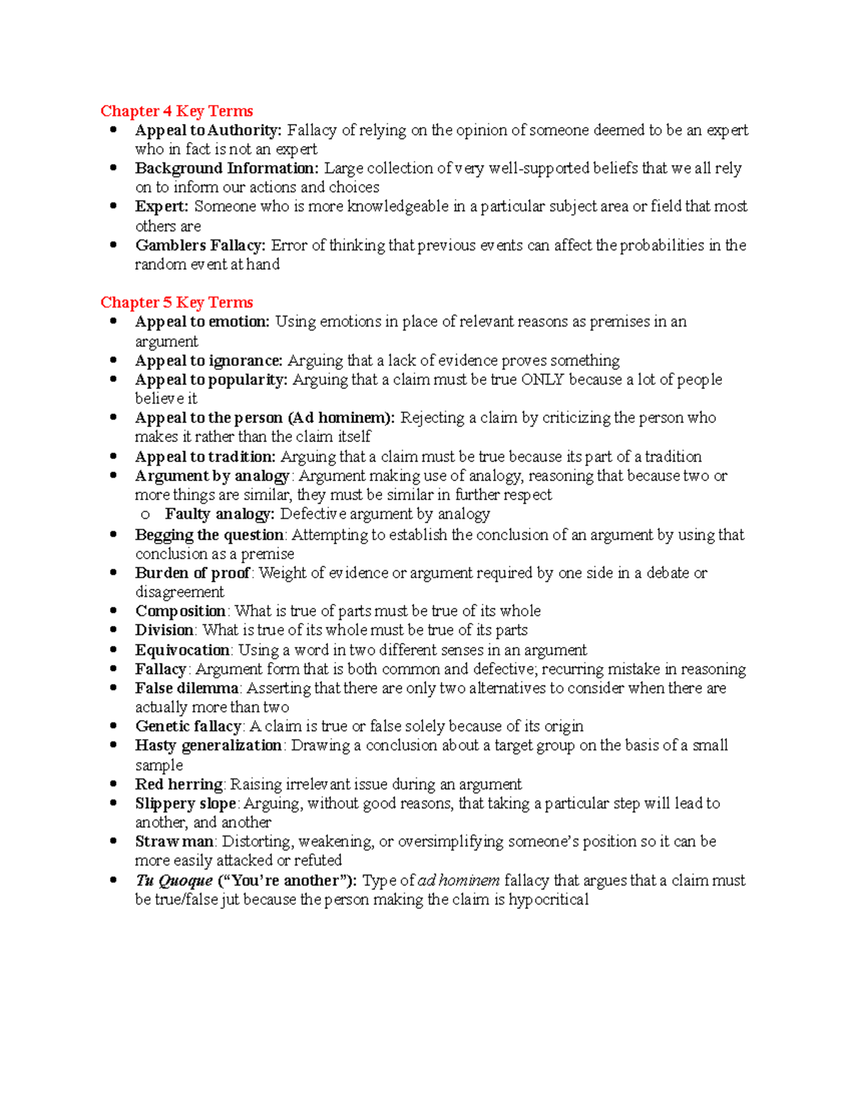 Summary Critical Thinking I: Lecture(s) 4-5 - Keywords - Chapter 4 Key ...