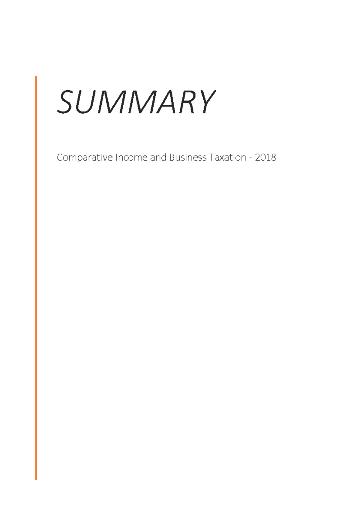 Summary of TAX 2018: Comparative Income & Business Taxation - Studeersnel