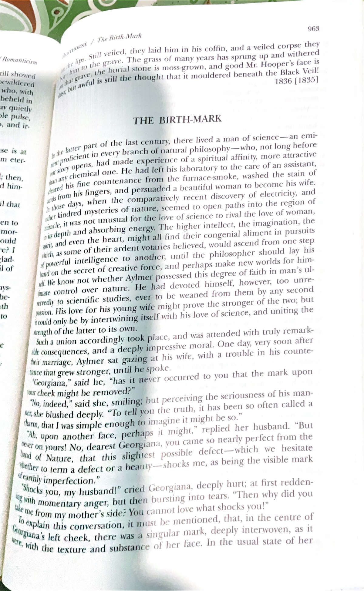 Hawthorne's "The Birthmark": A Study of Romanticism and Humanism - Studocu
