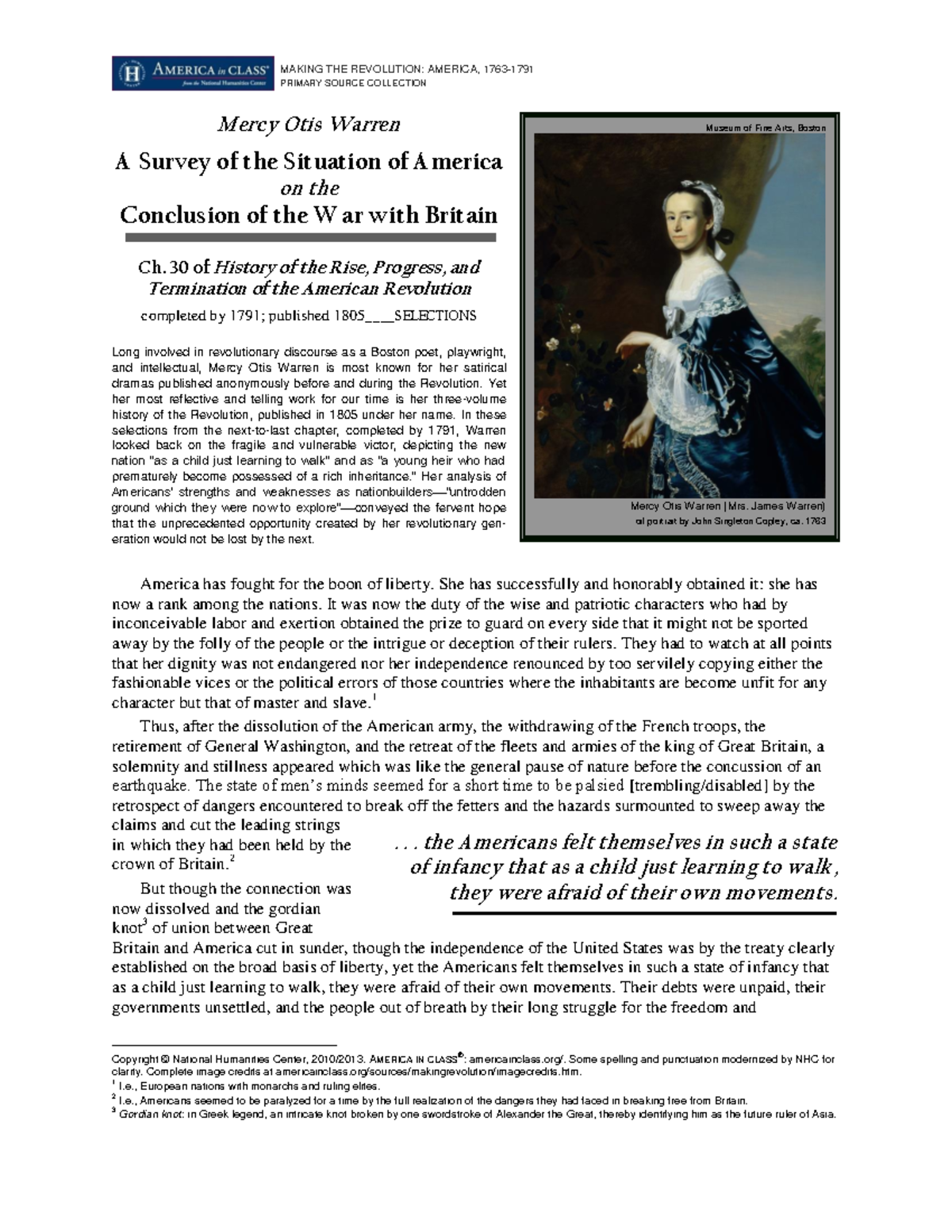 Ch. 30: America's Post-Revolution Situation - Insights by Mercy Otis ...