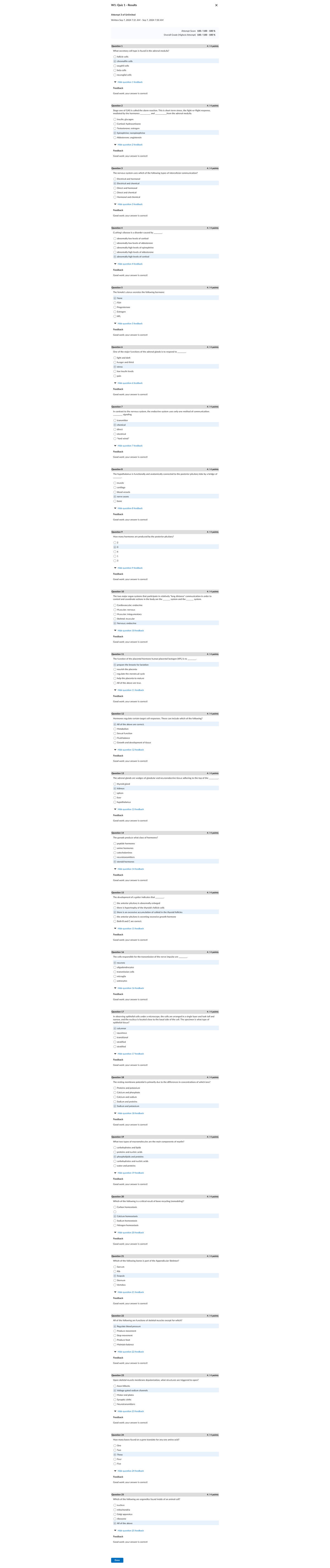 Quiz 1 Results - Anatomy and Physiology (Course Code TBD) - W1: Quiz 1 - Results Attempt 3 of ...