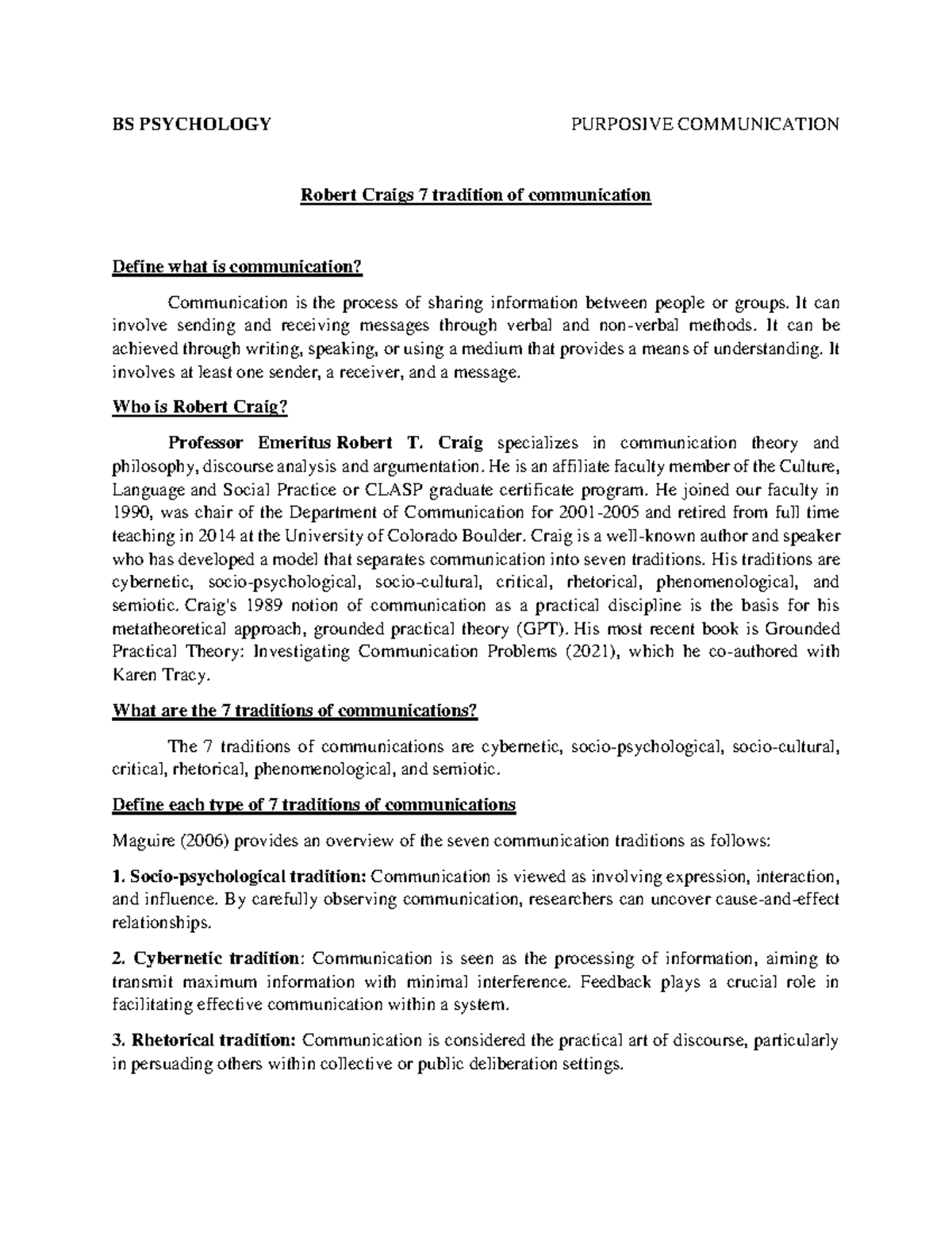 BS PSYCHOLOGY: Robert Craig's 7 Traditions of Communication Explained ...