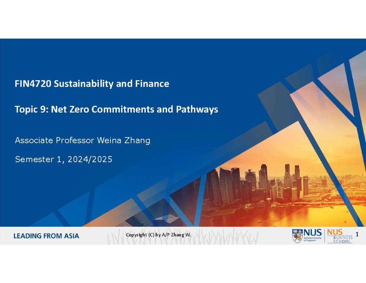 FIN4720 Lecture 9: Net zero commitments and pathways analysis - Studocu