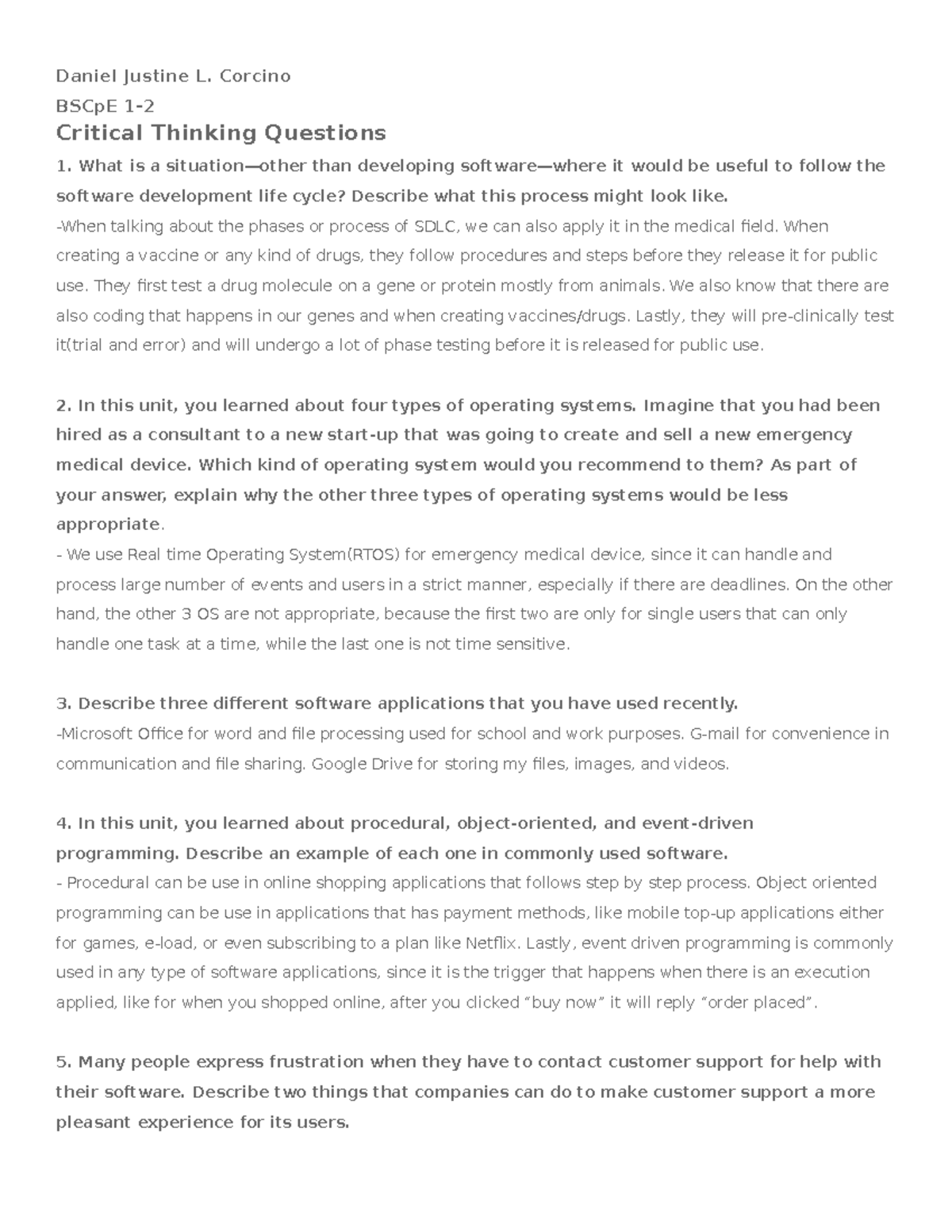 Unit1 Critical thinking question - Daniel Justine L. Corcino BSCpE 1 ...
