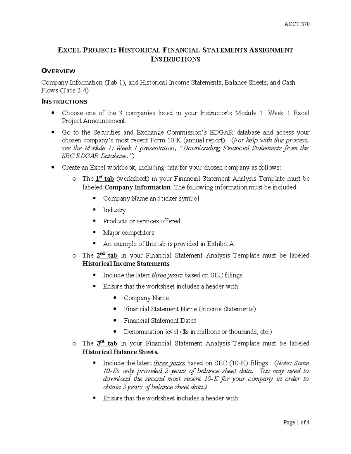 Excel Project: Historical Financial Statements Assignment Guide - Studocu