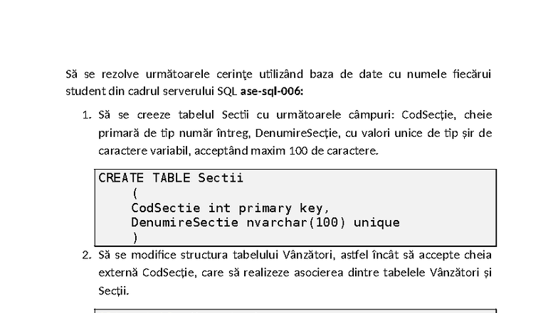 Rezolvari Seminar 2 - Baze de Date SQL - Studocu