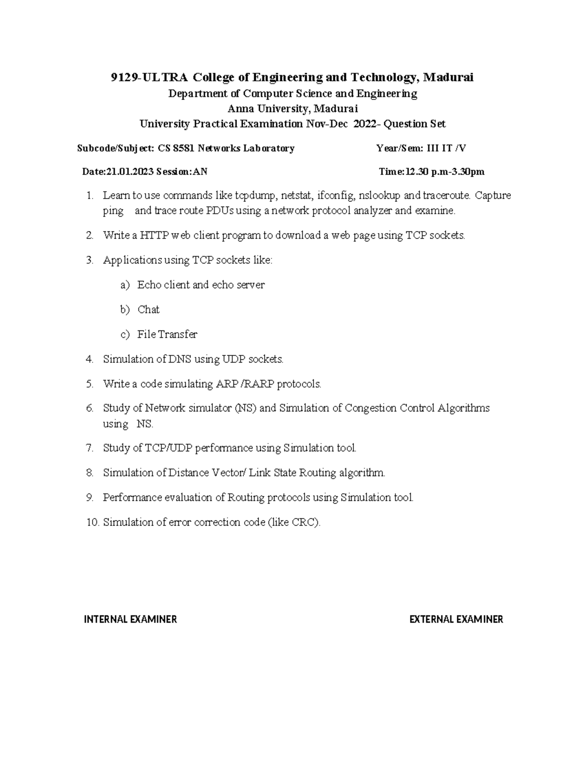CS 8581 Networks Lab Practical Exam Question Set - IT - Studocu