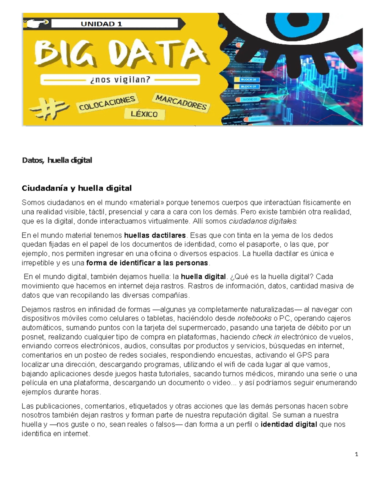 Big data - actividad - Datos, huella digital Ciudadanía y huella ...